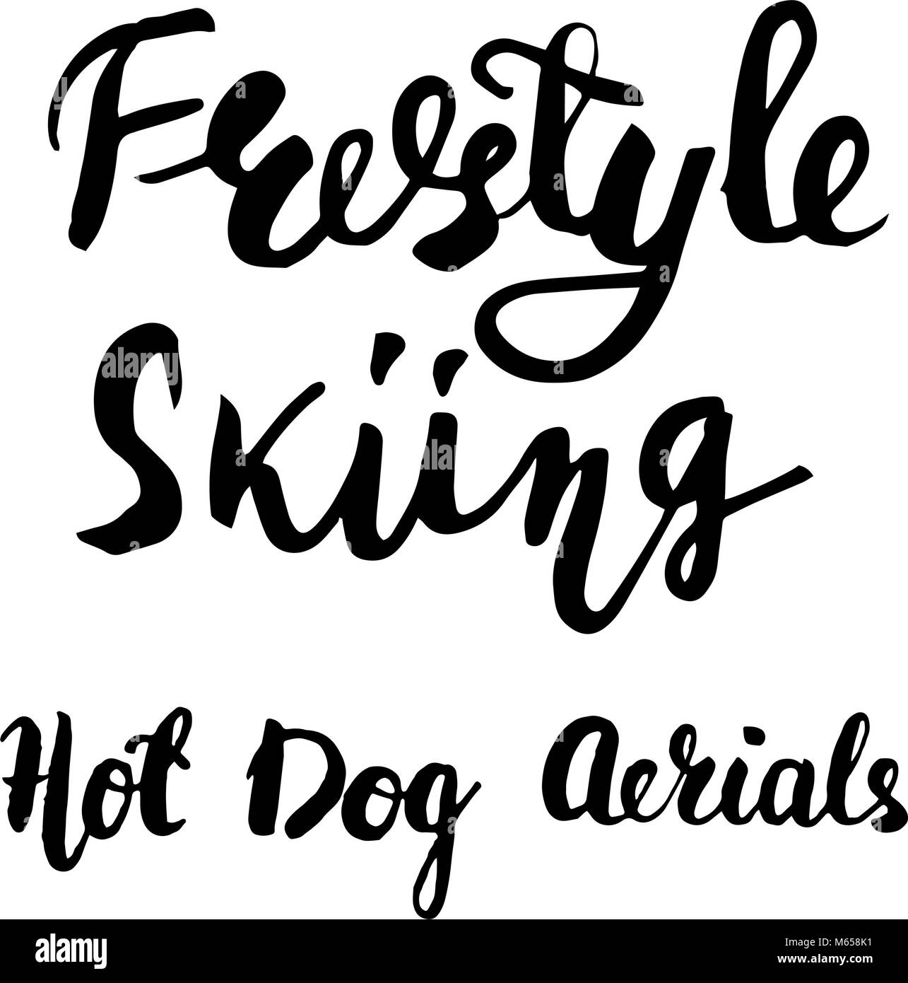 Freestyle skiing black hand lettering text isolated on background ...