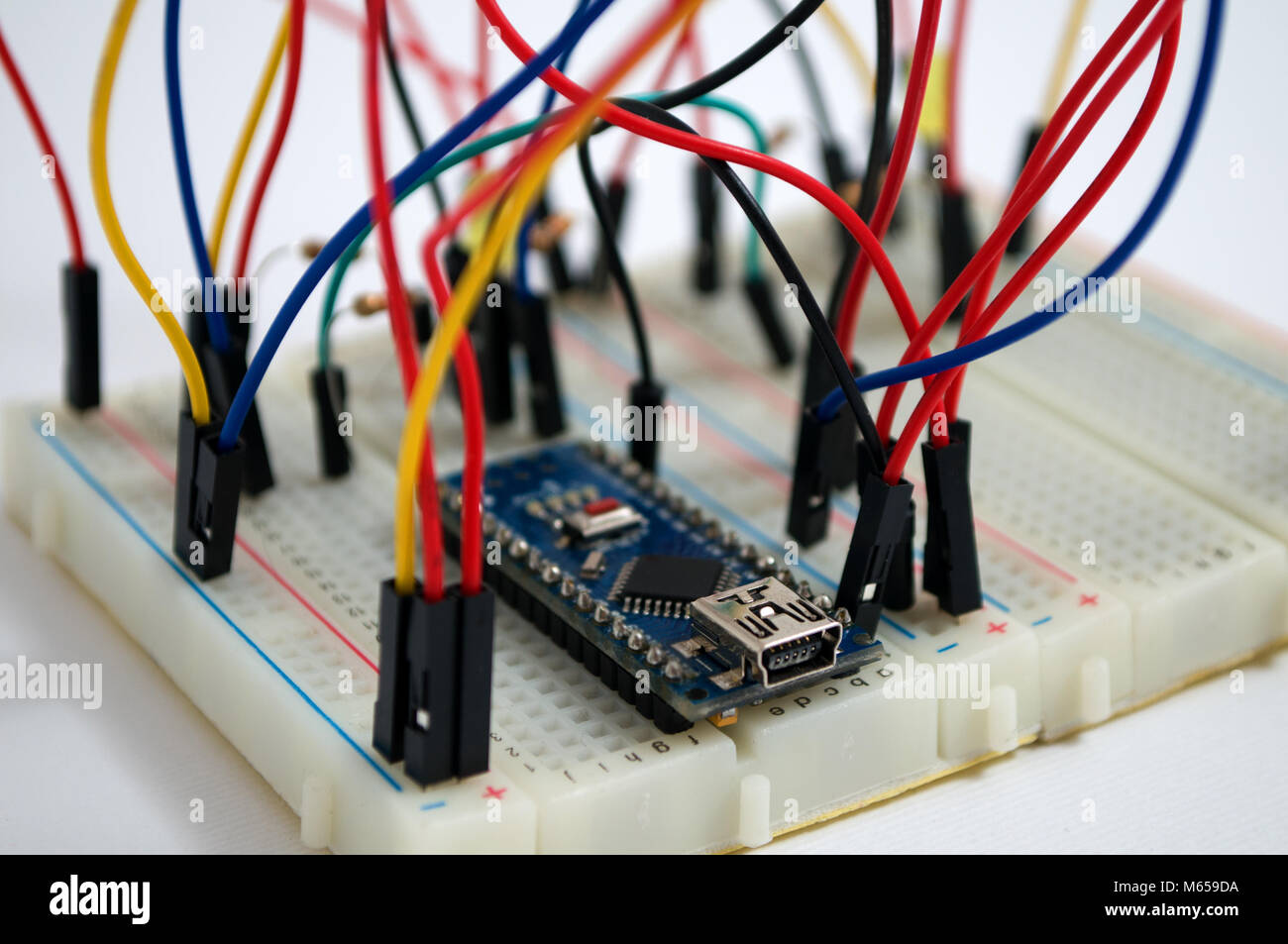 Connecting wires on a white board for connecting components Stock Photo ...