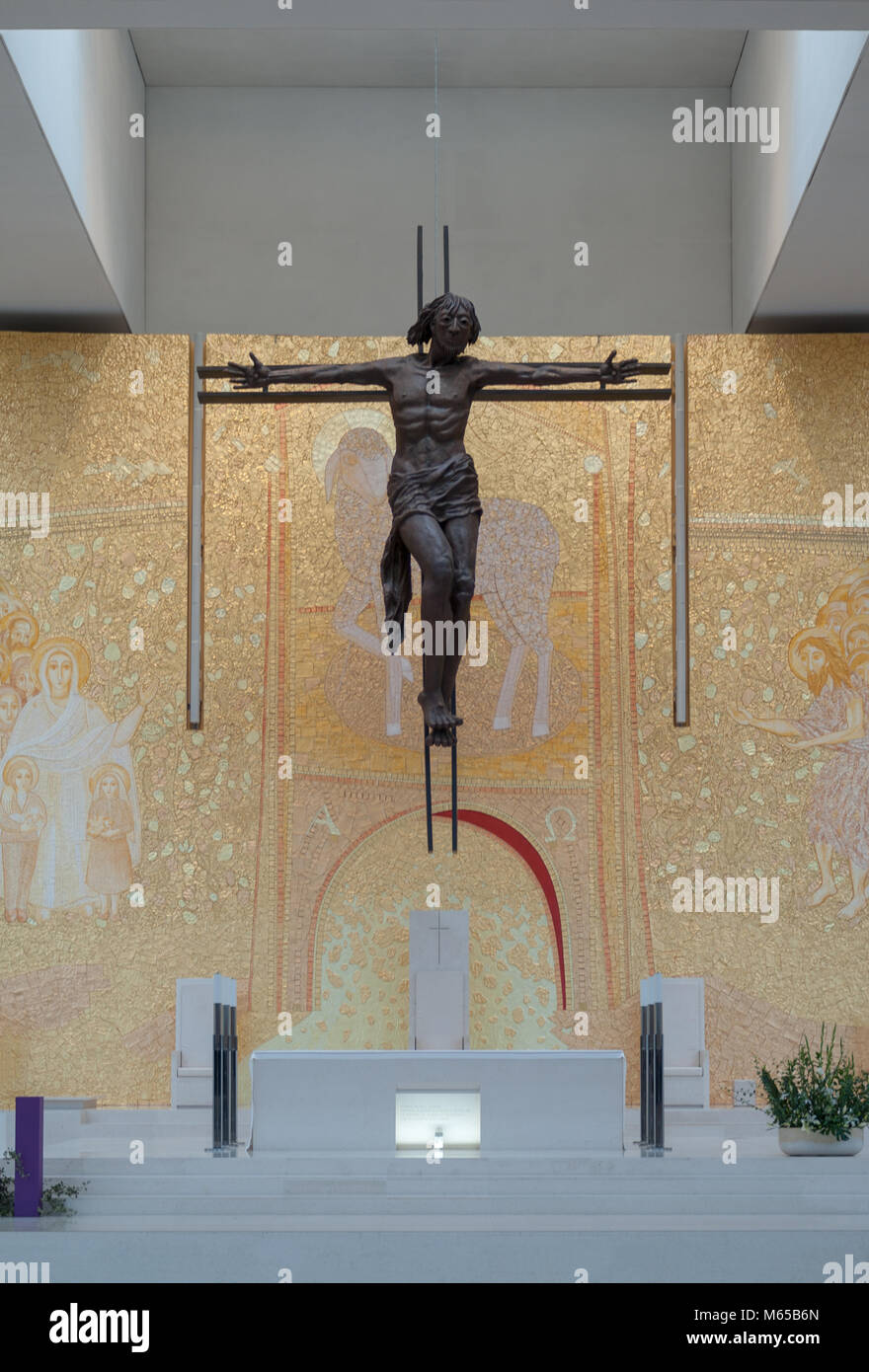 The main altar of the basilica Most Holy Trinity, Fatima, Portugal ...