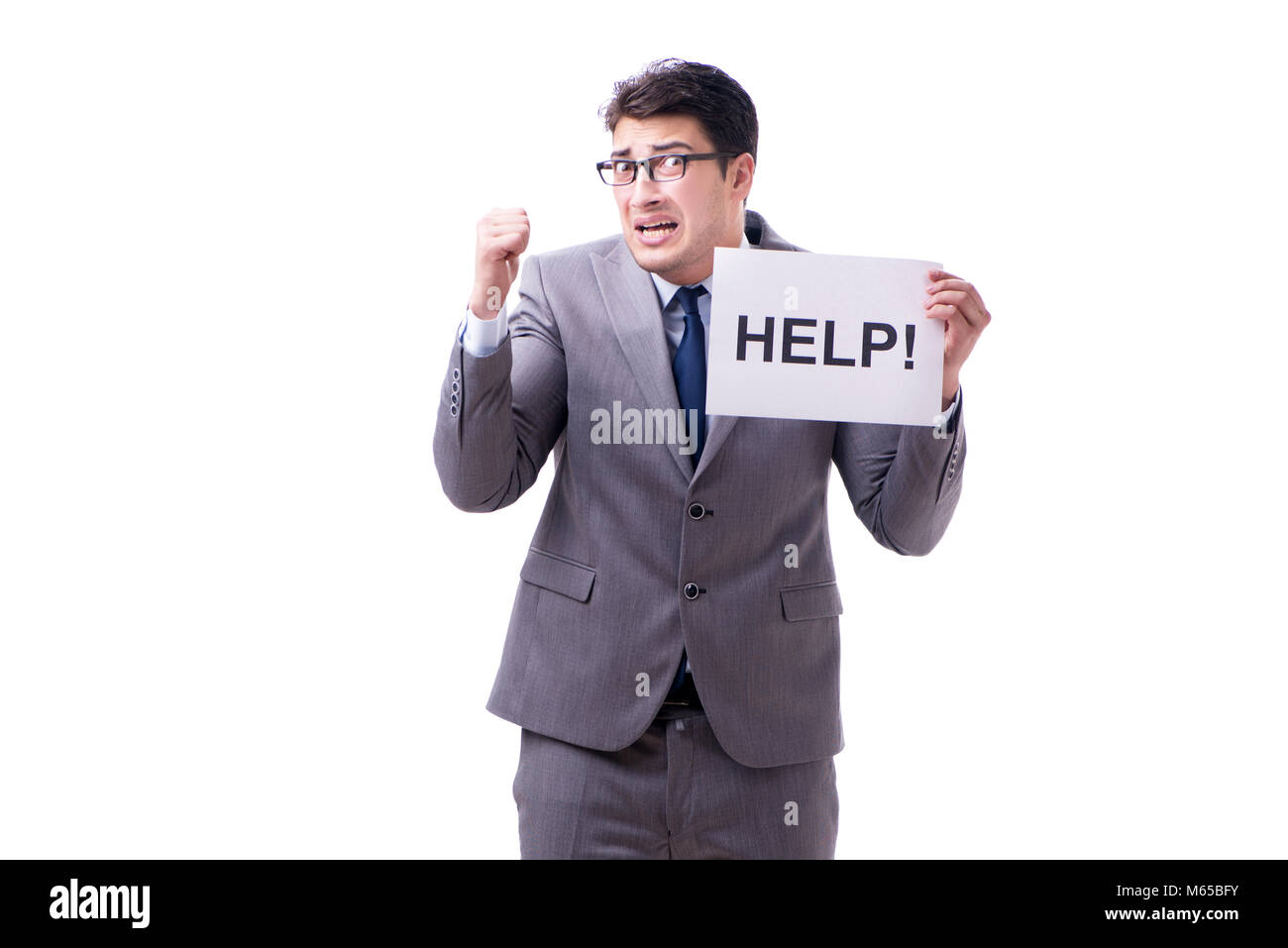 Businessman asking for help isolated on white background Stock Photo ...