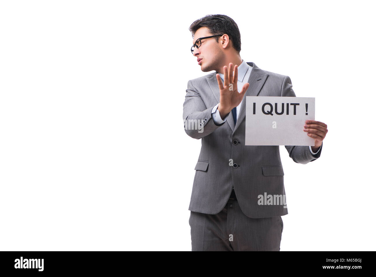 Businessman in resignation concept isolated on white background Stock ...