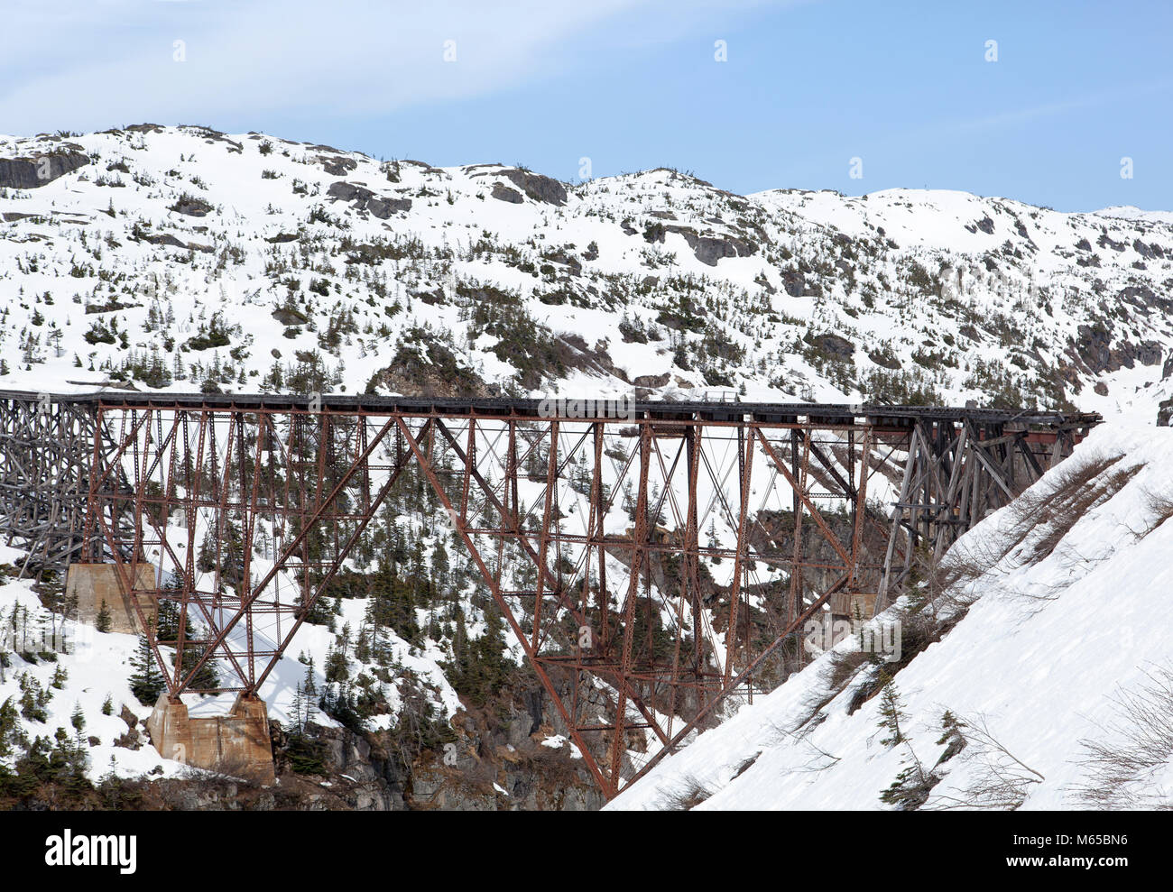The abandoned railway bridge in White Pass outside Skagway town (Alaska ...