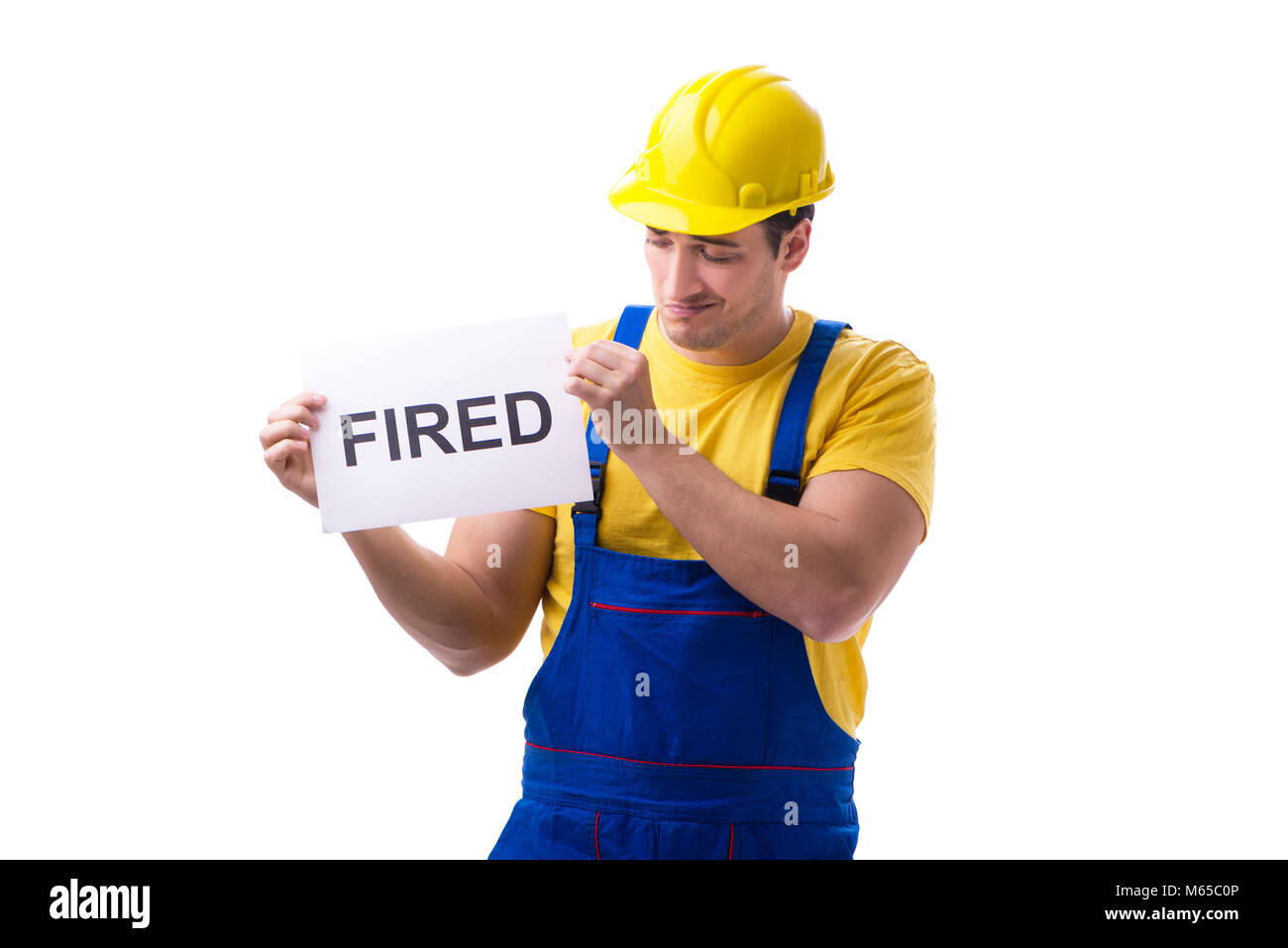 Repairman fired from his job isolated on white Stock Photo - Alamy