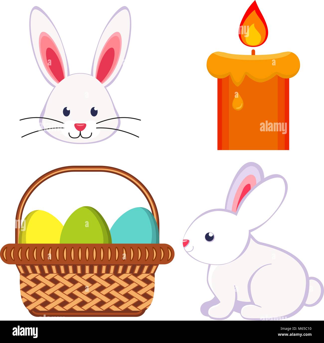 Cartoon easter icon set chick candle egg basket icon set Stock Vector ...