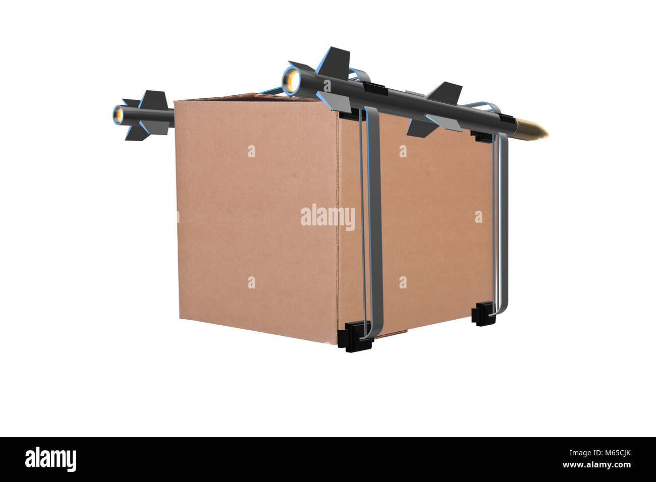 Box delivery with rockets isolated on white background Stock Photo - Alamy