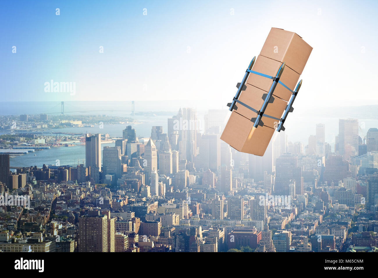 Concept with box delivery and rockets Stock Photo - Alamy