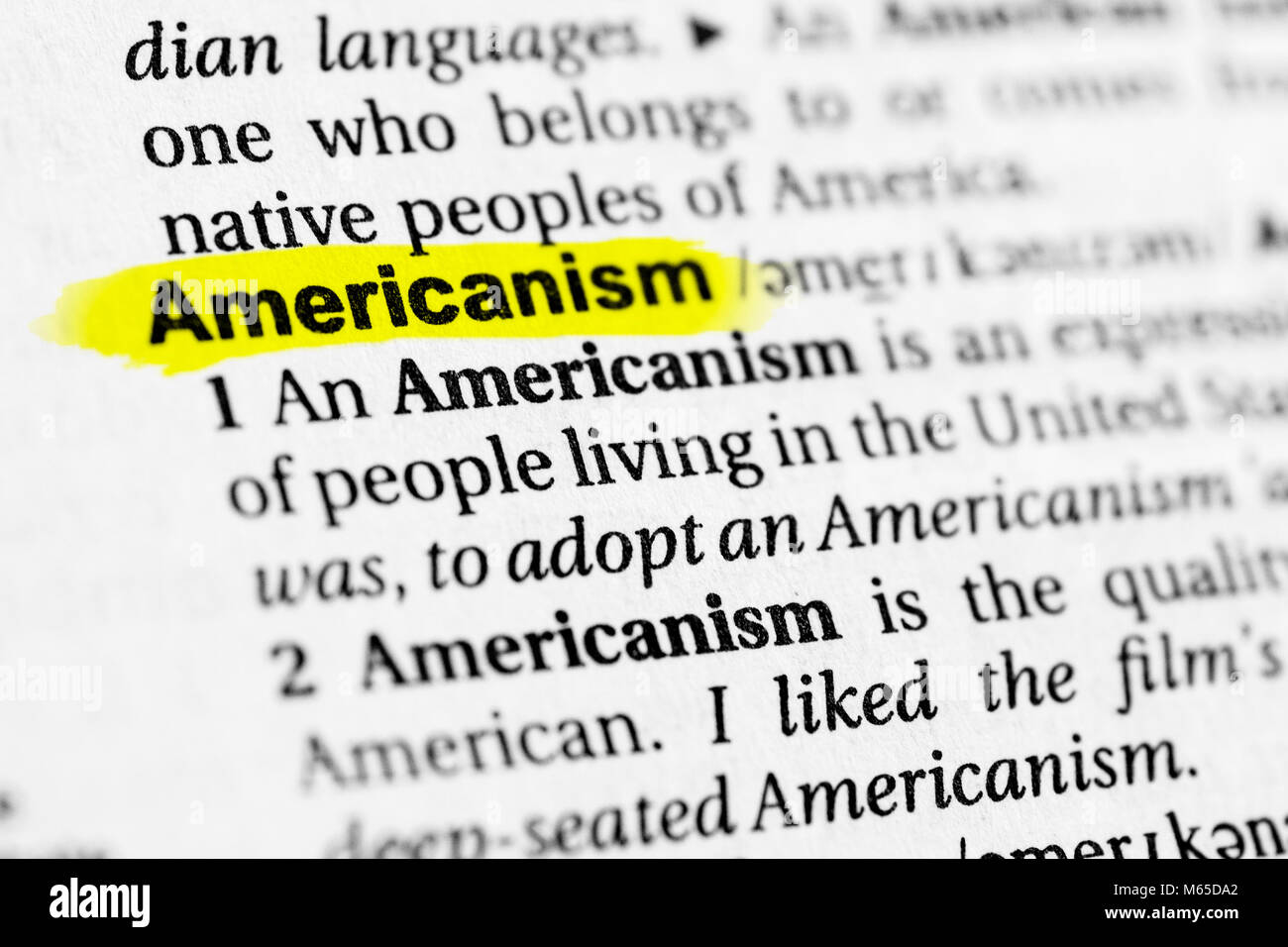 Highlighted English word "Americanism" and its definition in the ...