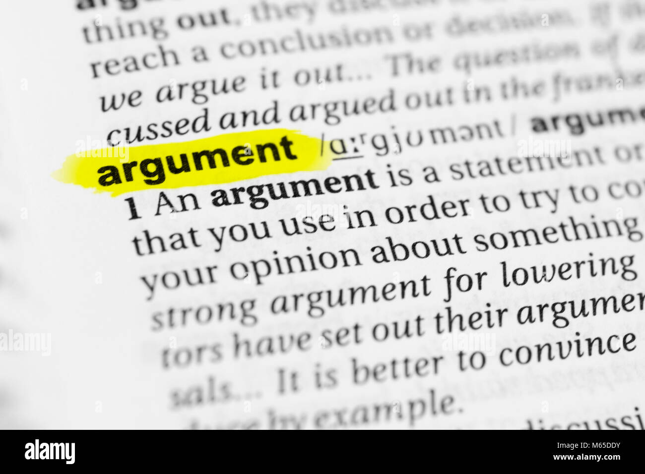 Highlighted English Word Argument And Its Definition In The