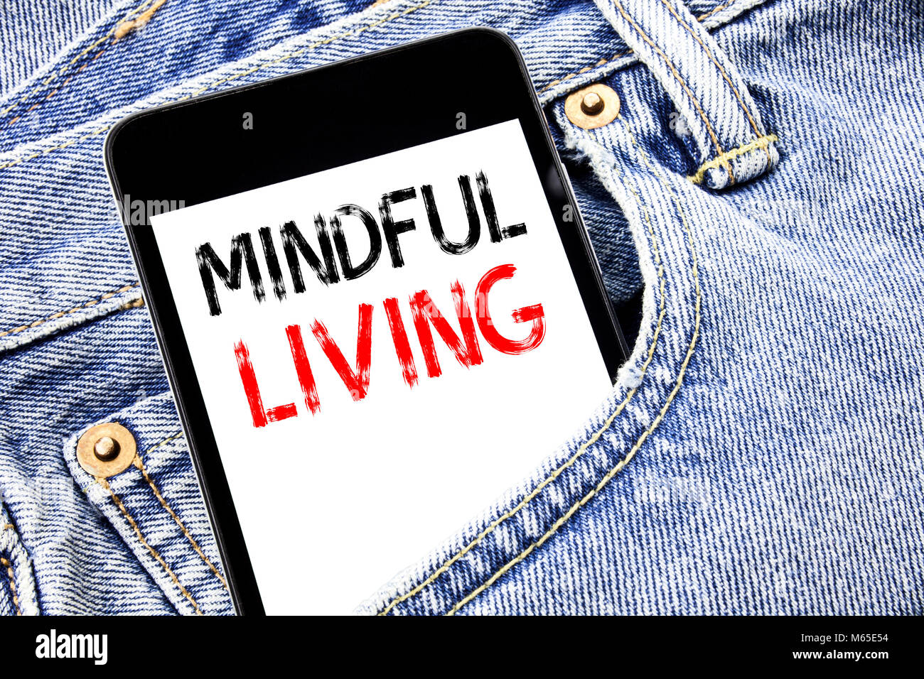 Handwriting Announcement text showing Mindful Living. Business concept ...