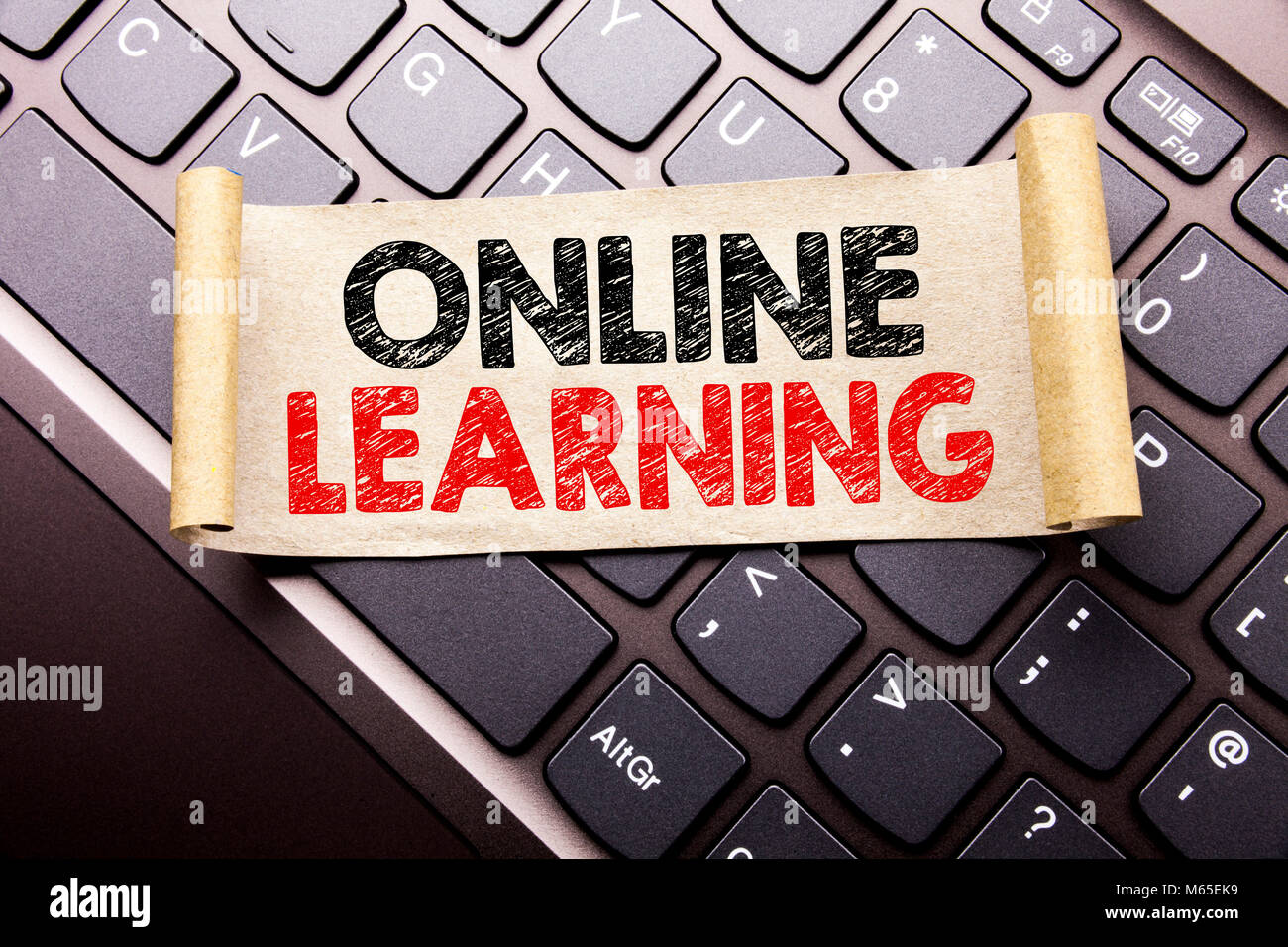 Hand writing text caption inspiration showing Online Learning. Business ...