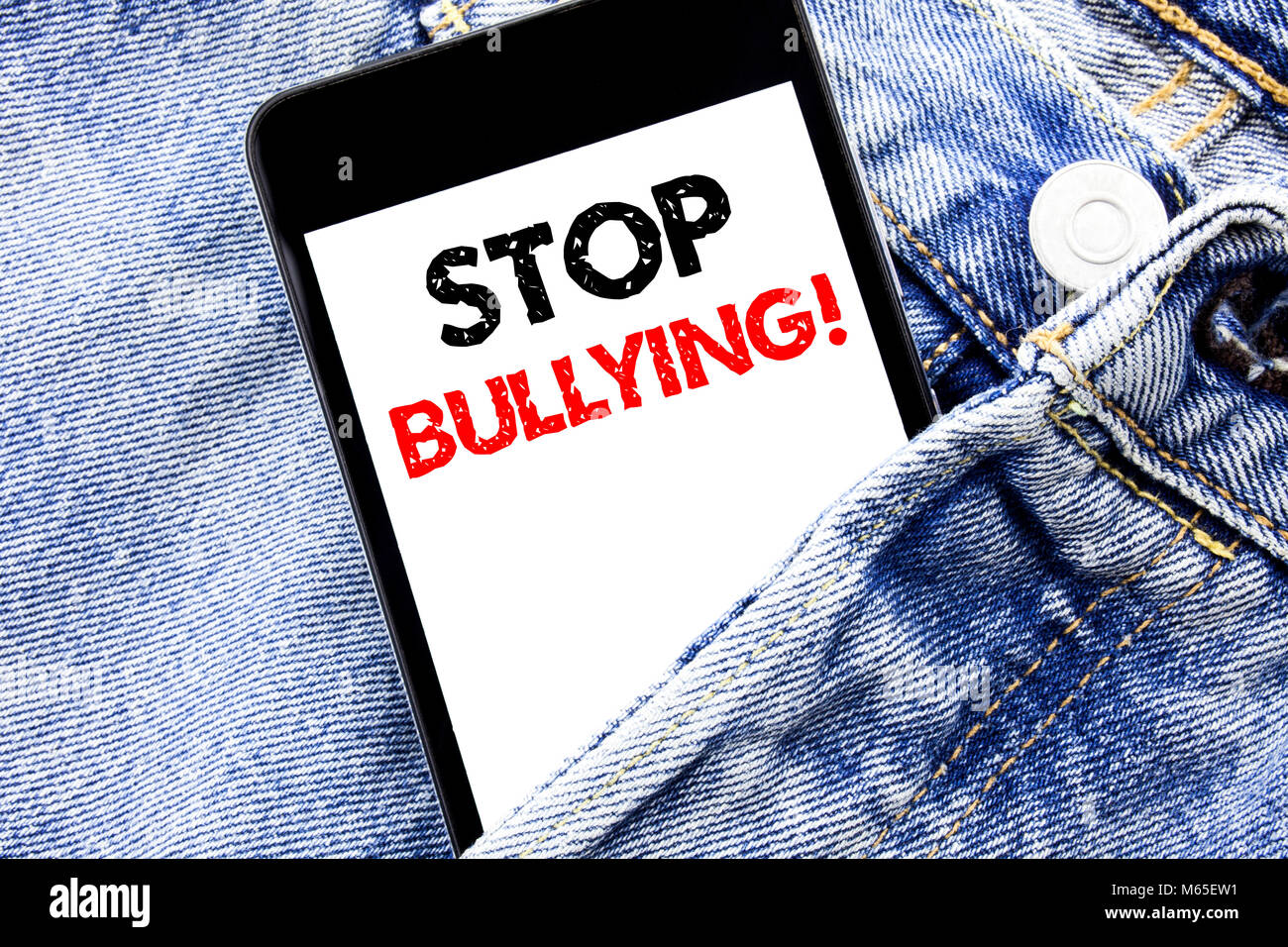 Hand writing text caption inspiration showing Stop Bullying. Business ...