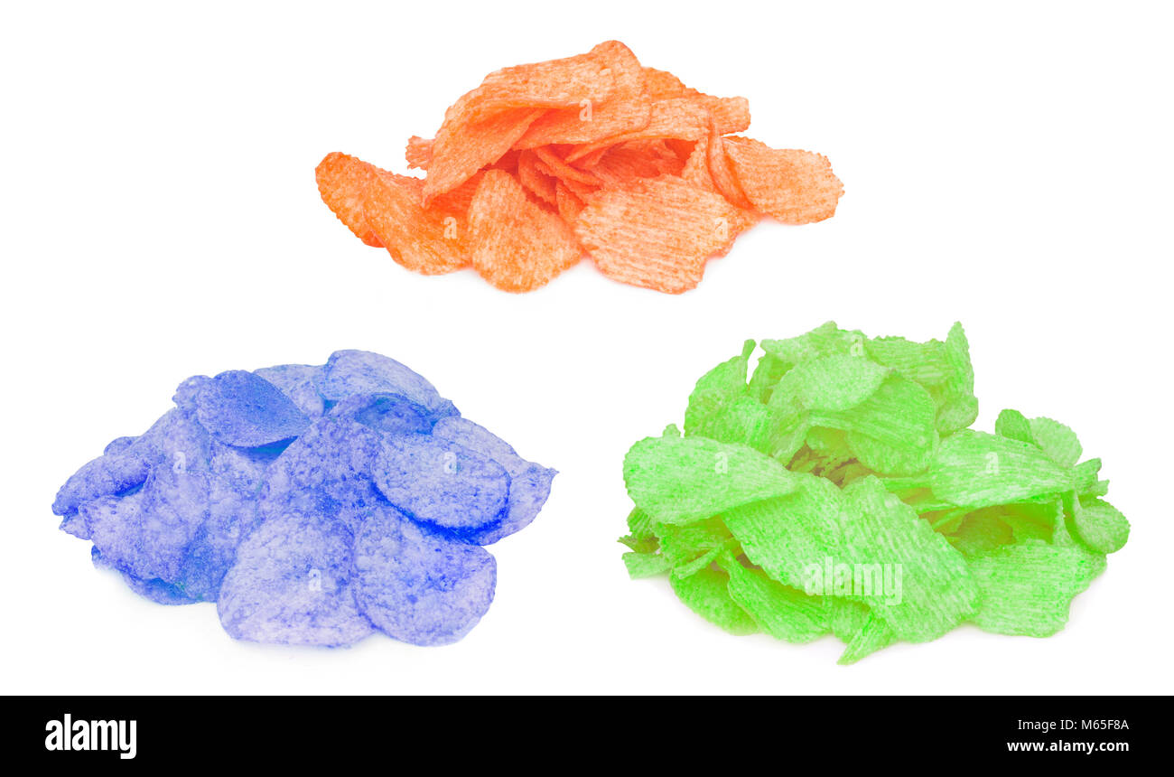 abstract potato chips in colors isolated on white background Stock ...