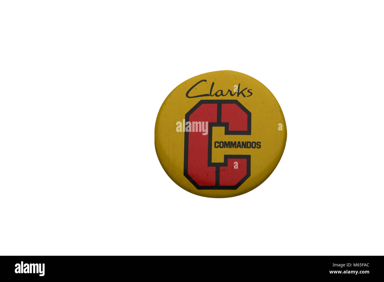 A 1970s era tin badge collectable on a white background Stock Photo - Alamy