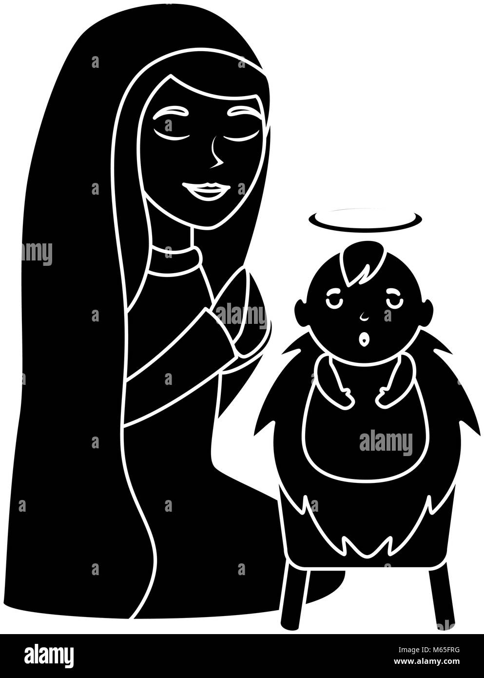 cute virgin mary with jesus baby characters vector illustration design ...