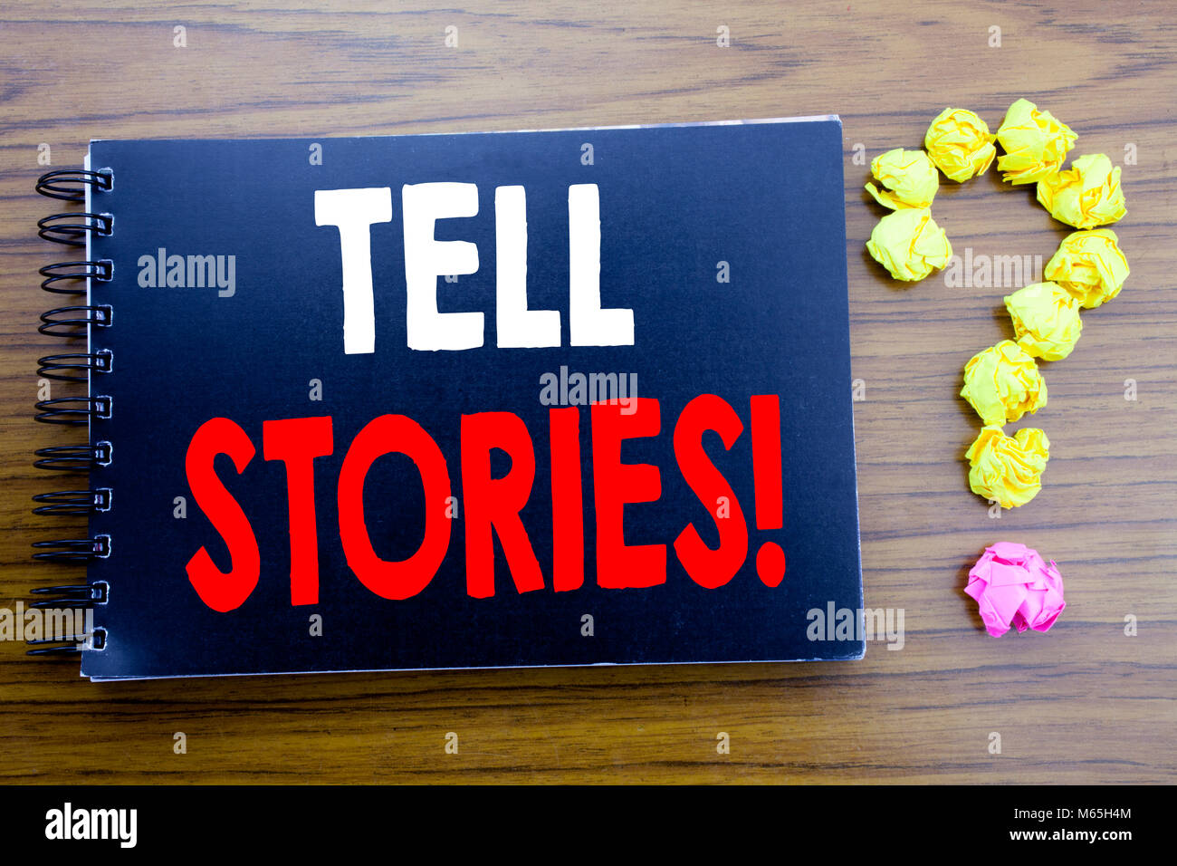 Handwritten text showing Tell Stories. Business concept writing for ...