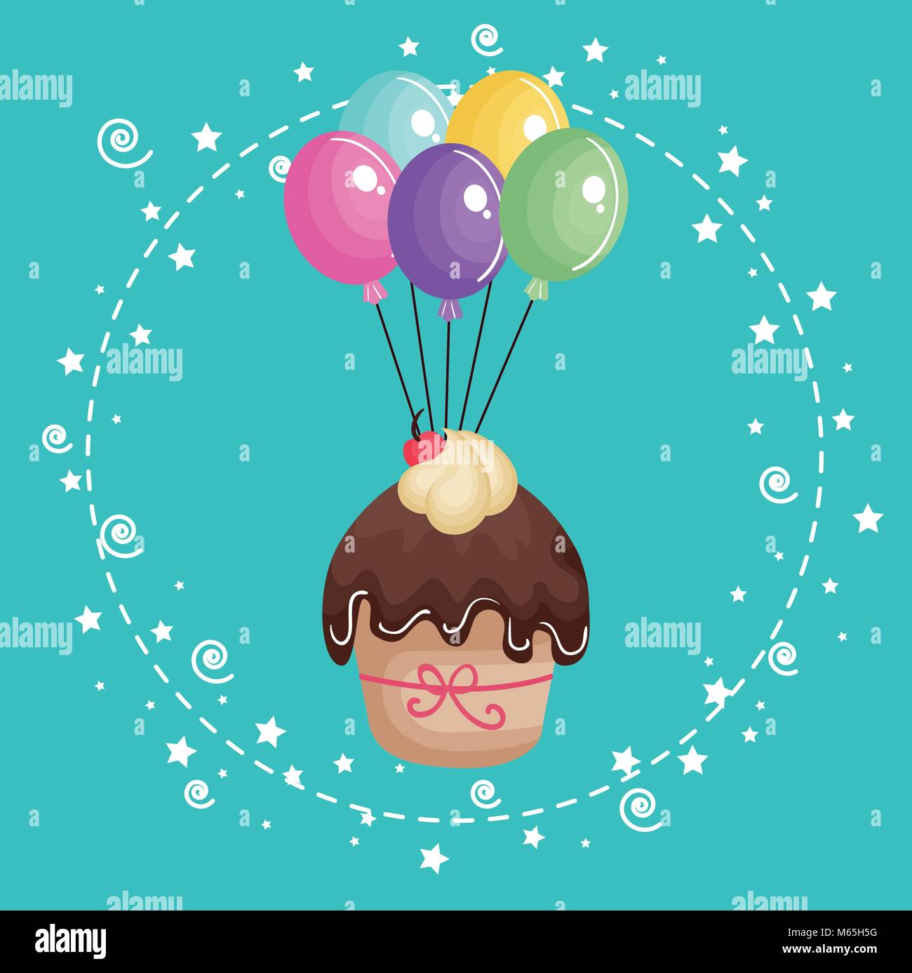 sweet and delicious cupcake with balloons air birthday card Stock ...