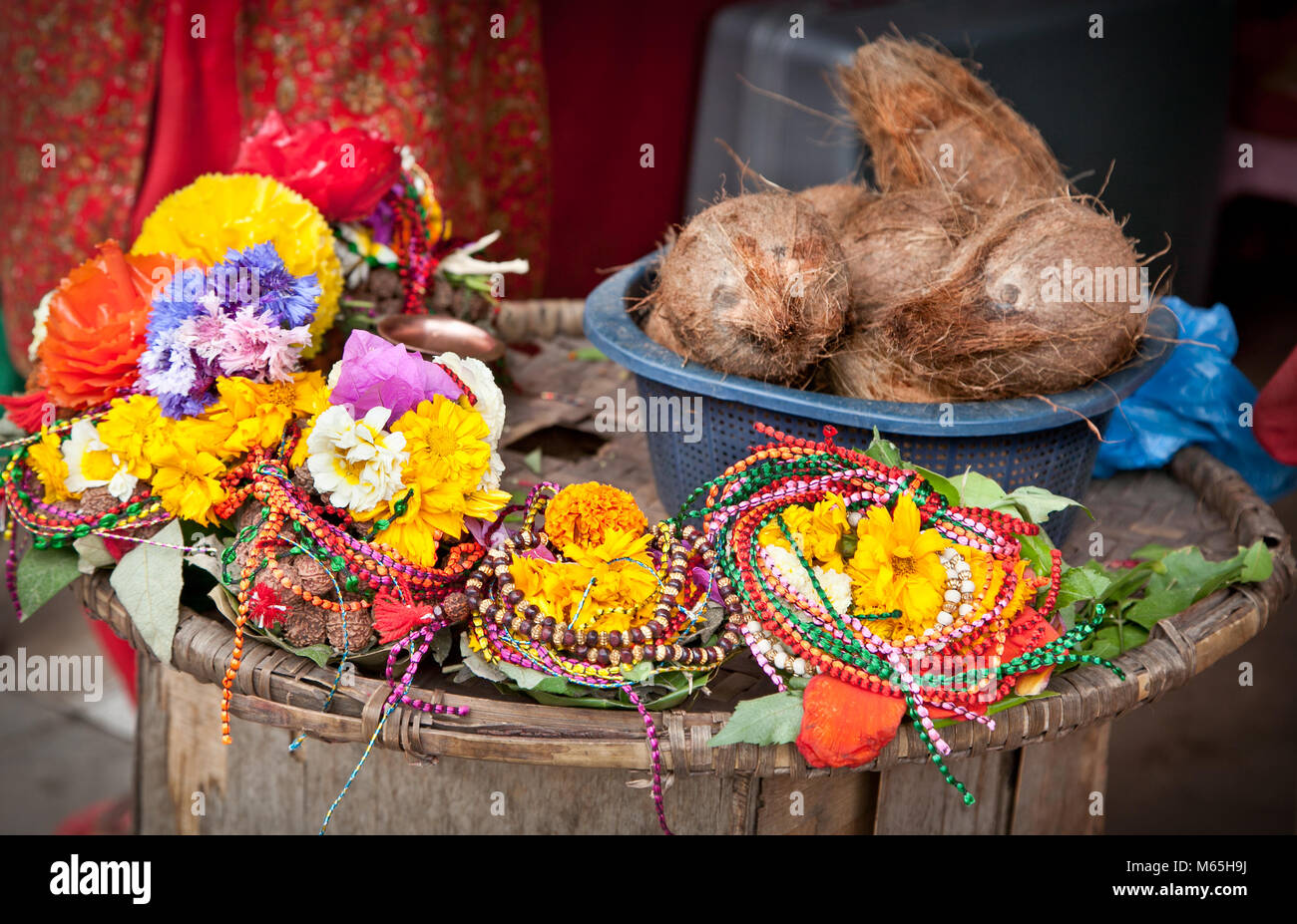 Floral arrangment for holi festival and religious offerings in Nepal ...