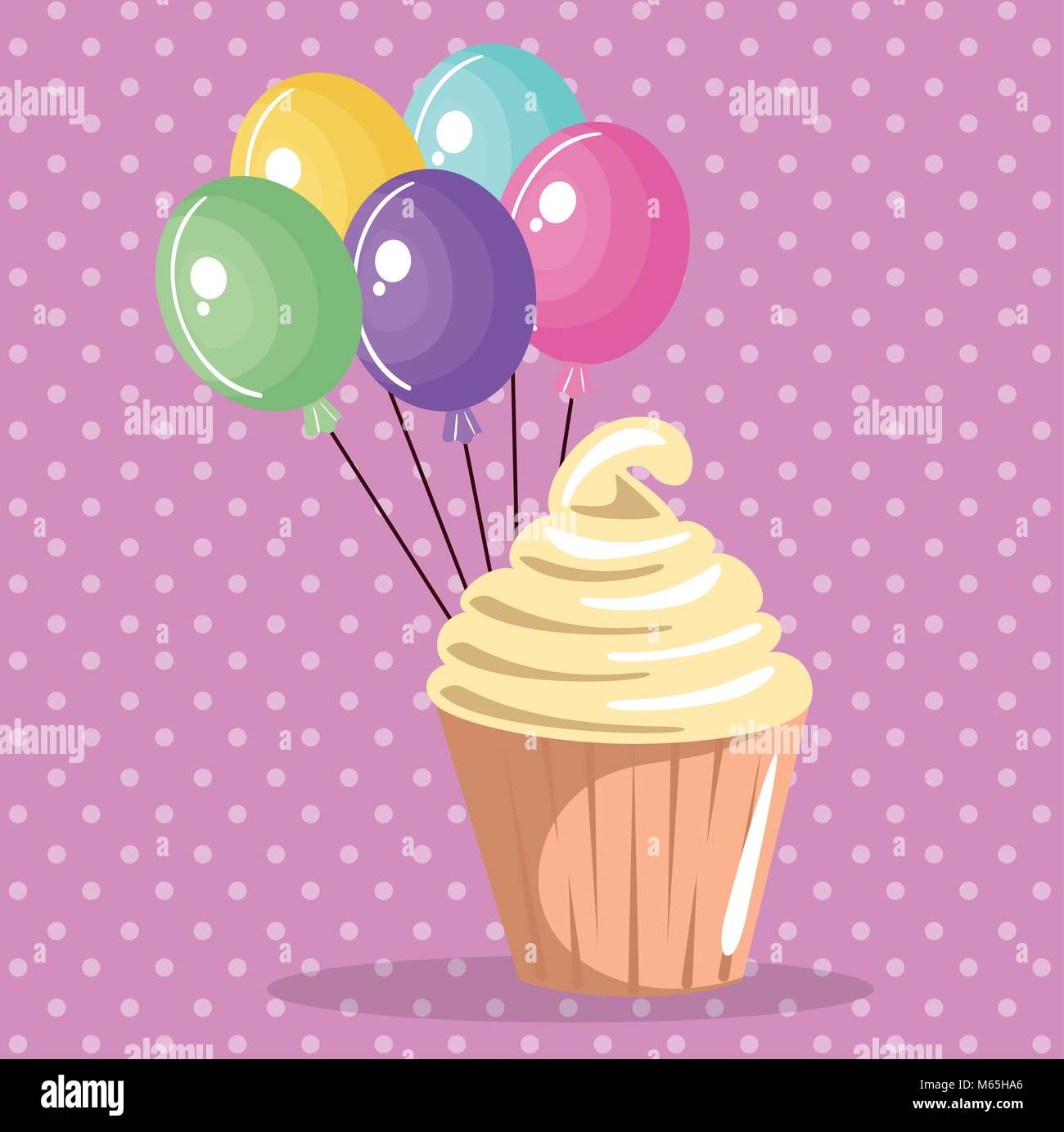 sweet and delicious cupcake with balloons air birthday card Stock ...