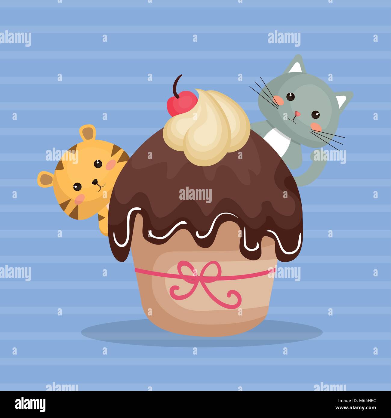 sweet and delicious cupcake with cats characters Stock Vector Image ...