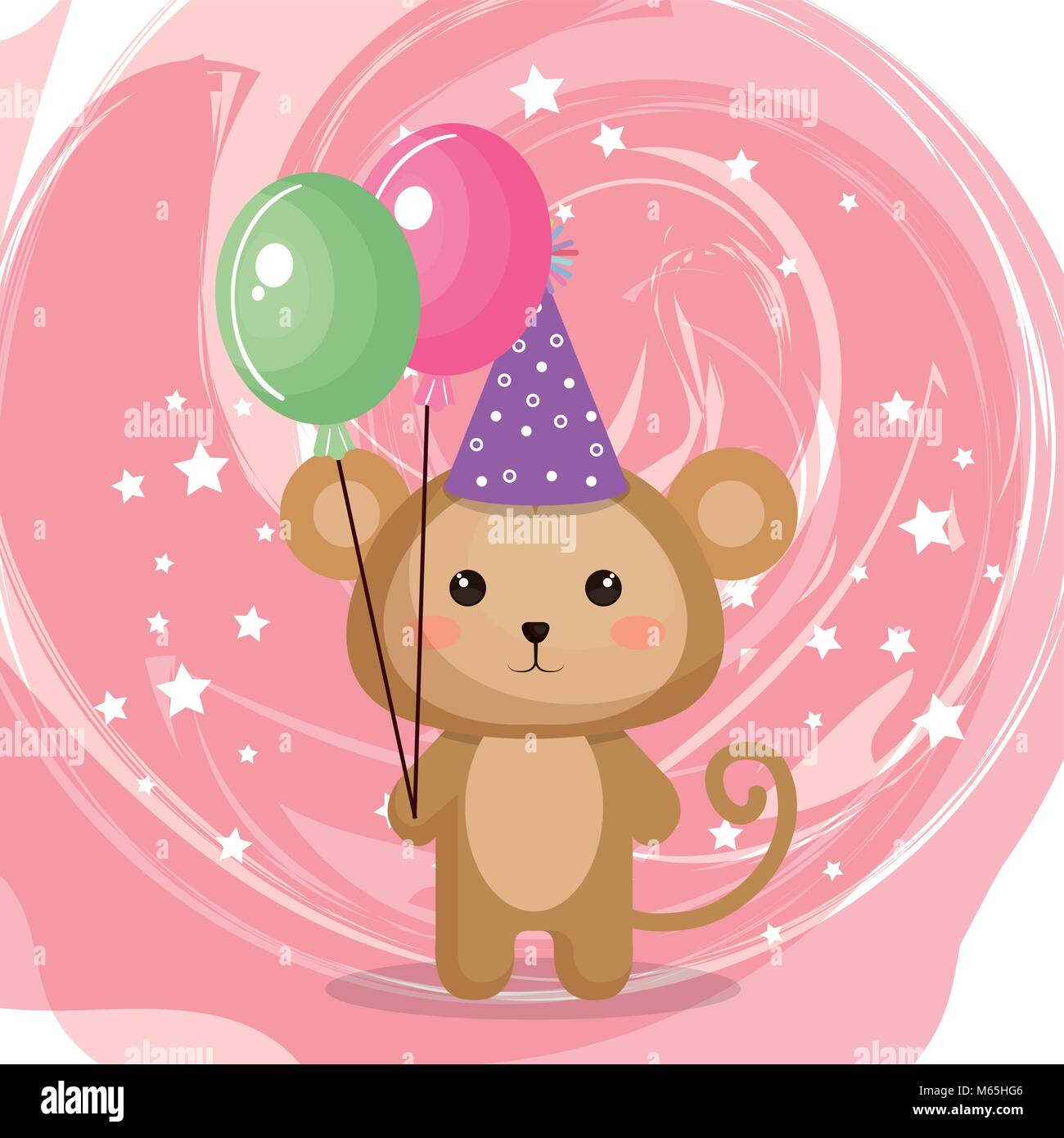 cute monkey with balloons air party kawaii Stock Vector Image & Art - Alamy