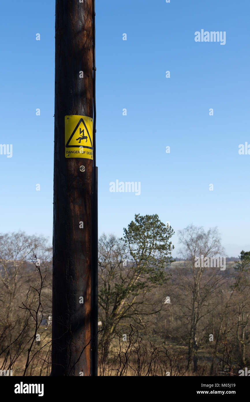Power line warning sign Stock Photo - Alamy