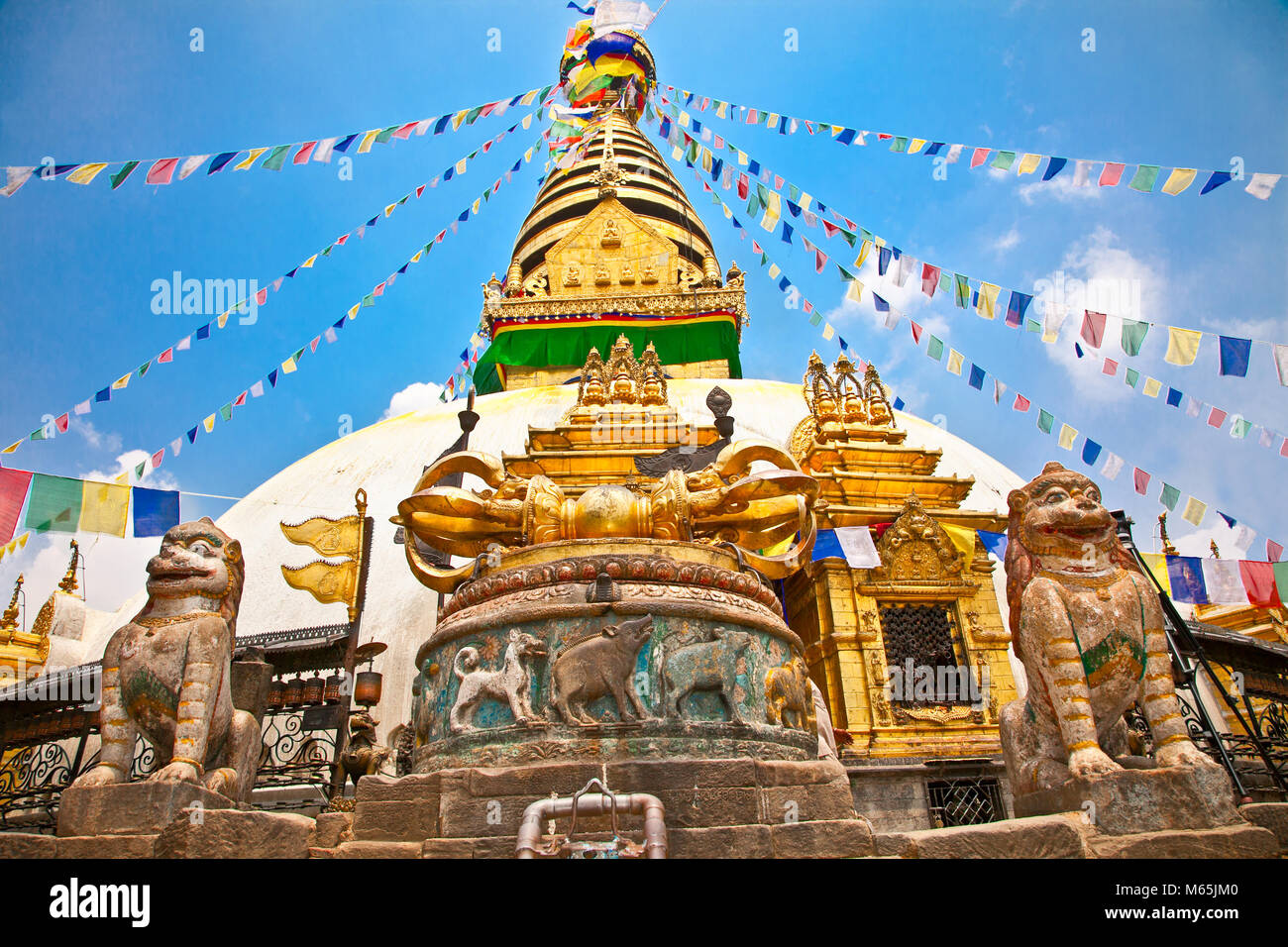 Stupa in Swayambhunath Monkey temple in Kathmandu, Nepal Stock Photo ...