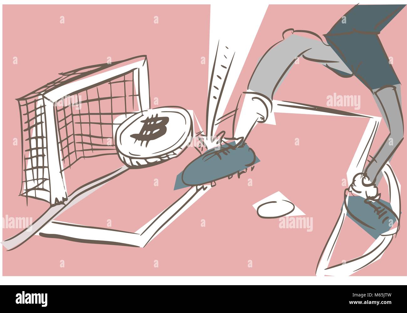 Bitcoin in Football graphic. Vector image depicting footballer kicking ...