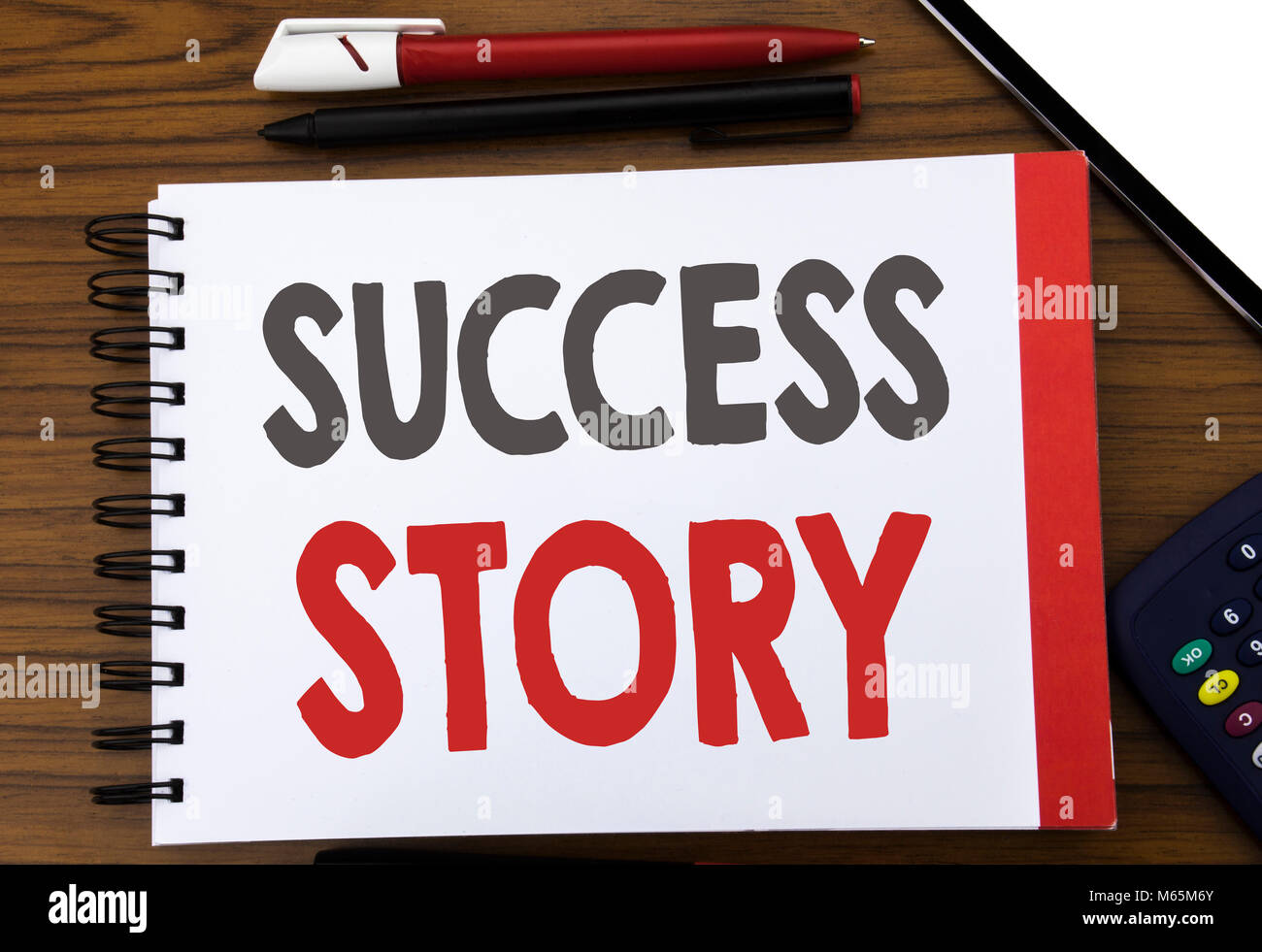Handwritten text showing Success Story. Business concept writing for ...