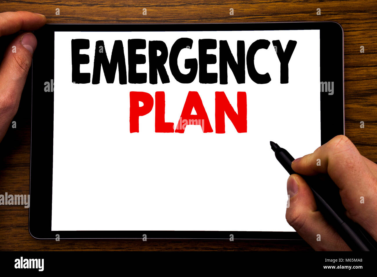 Handwriting Announcement text showing Emergency Plan. Business concept ...
