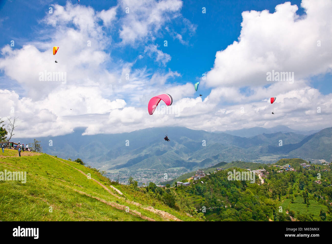 Paraglider flying against the Himalayas-Everest region, Nepal Stock ...