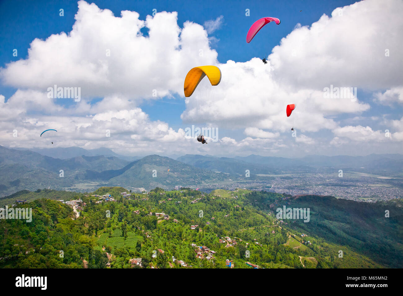 Paraglider flying against the Himalayas-Everest region, Nepal Stock ...