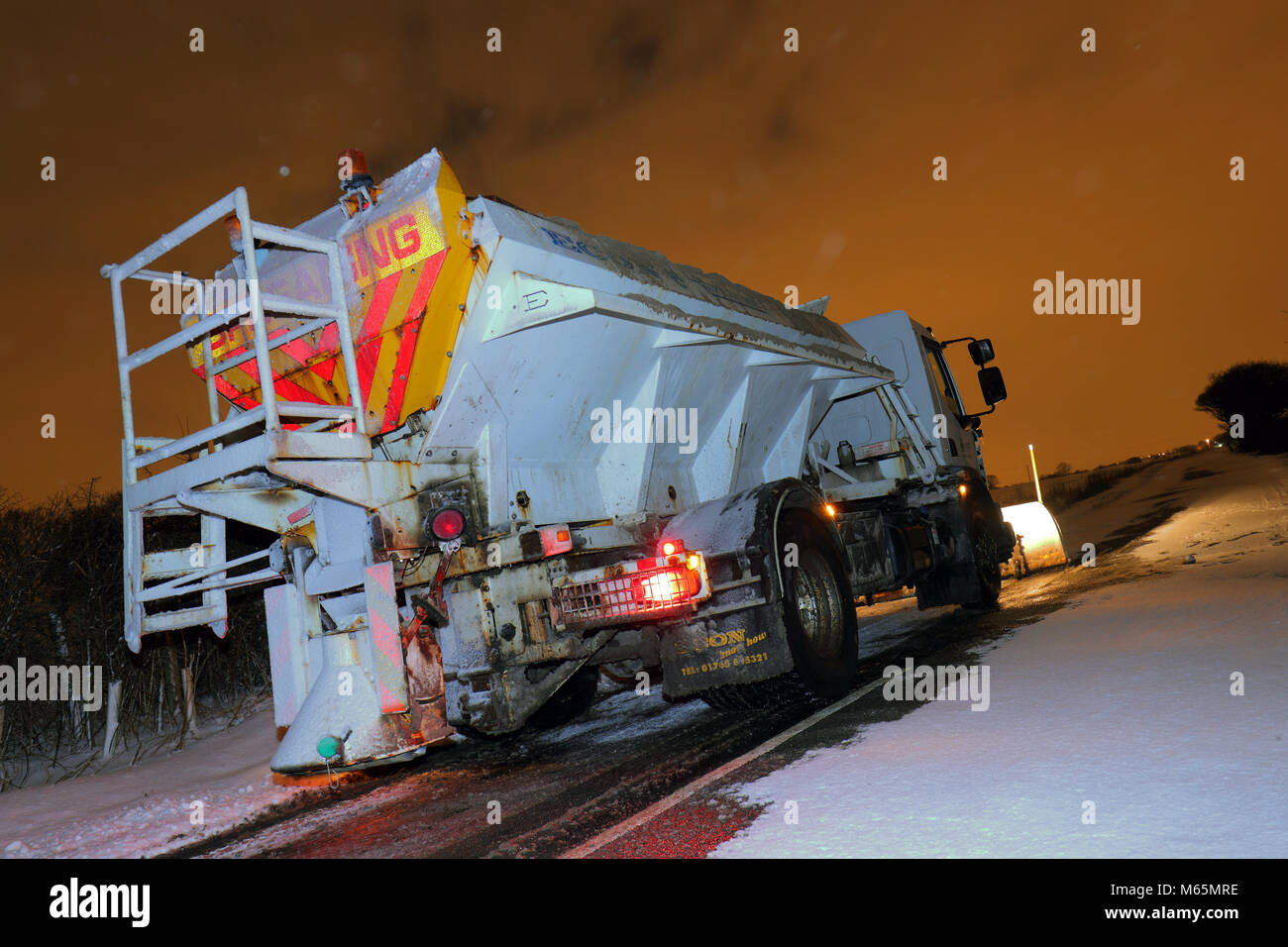 Snow Plough & Gritter in the early hours in Leeds Stock Photo - Alamy