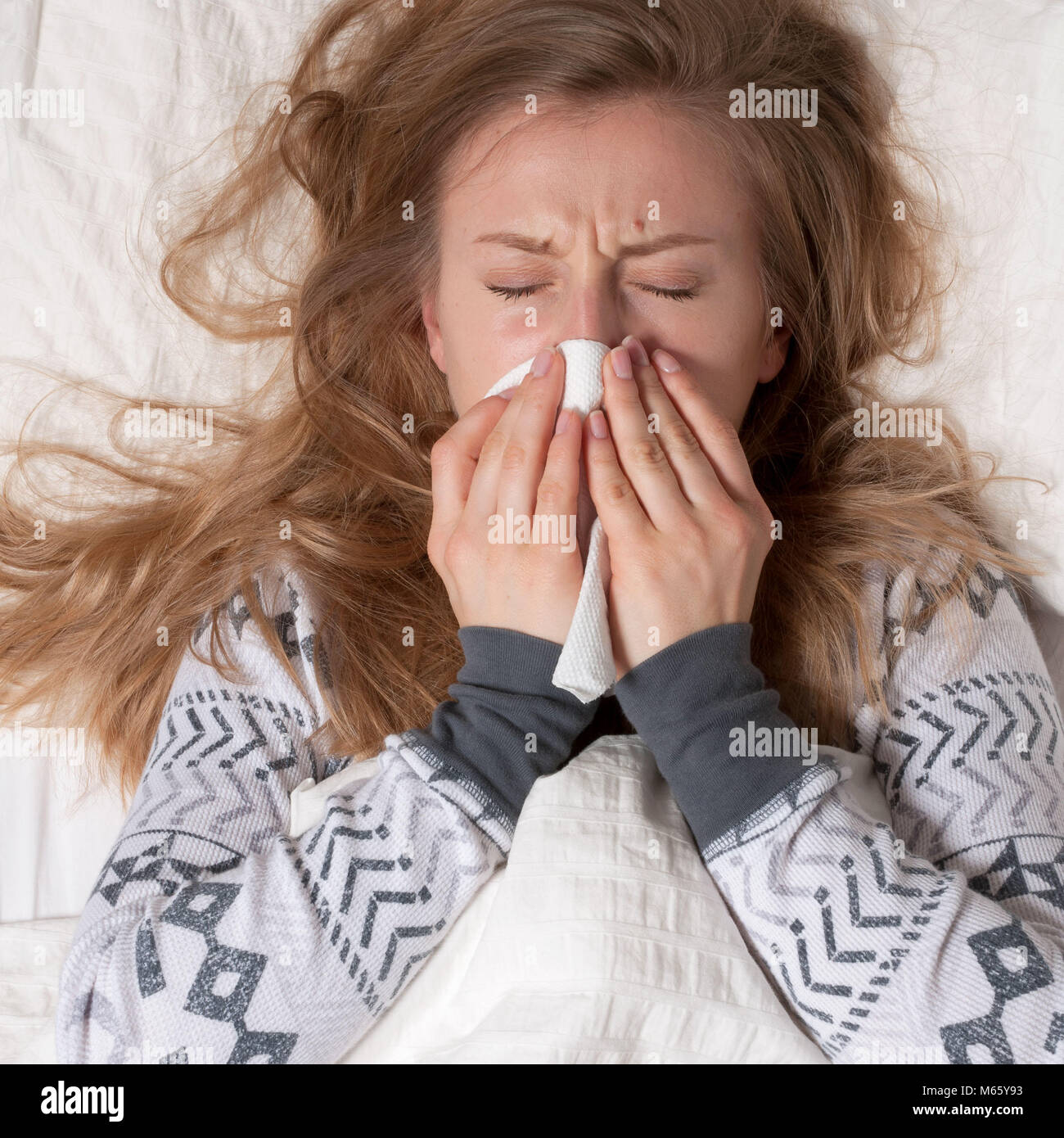 Sick and Virus. Woman has cold, flu and high fever Stock Photo - Alamy