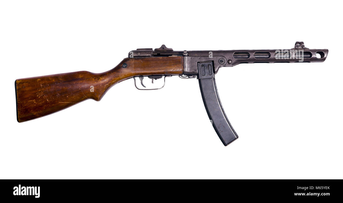 vintage submachine gun with box magazine isolated Stock Photo - Alamy