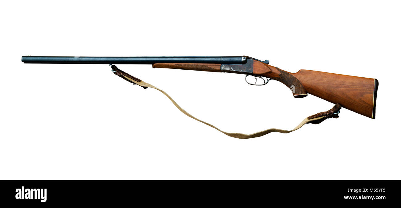 hunting double-barreled shotgun with barrels located one next to the ...
