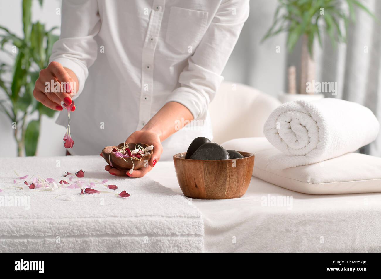 Place for relaxation, massage table in modern wellness spa center Stock ...