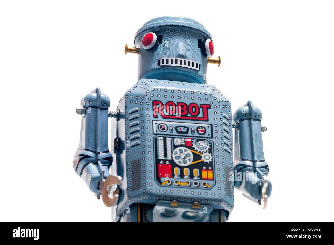 Vintage tin robot toy isolated on a white background Stock Photo - Alamy