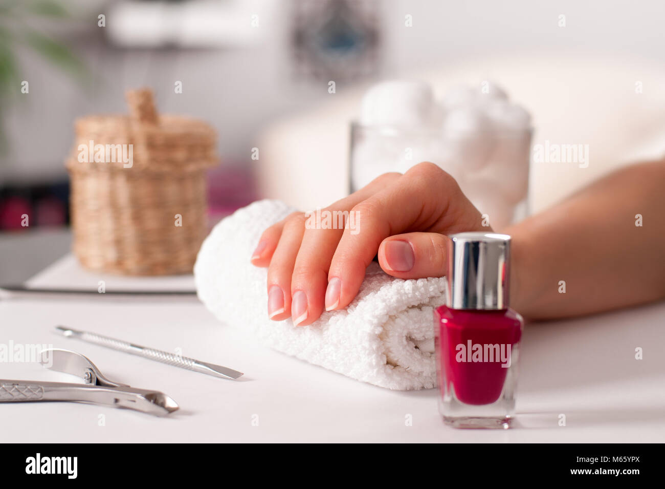 Manicure concept. Beautiful woman's hands in the spa. Nail salon Stock ...
