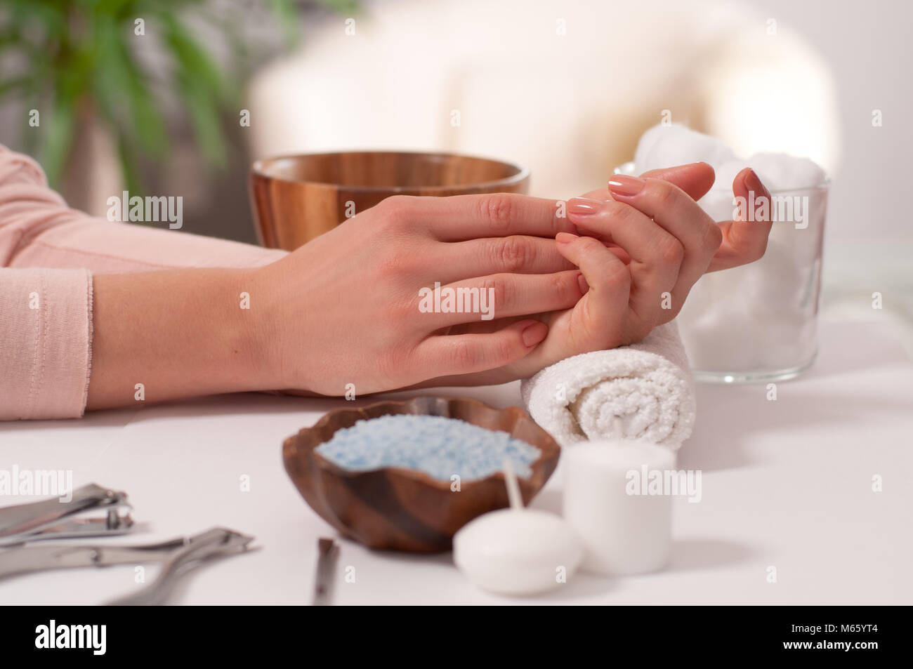 Relaxing day at beauty salon. Beautiful manicure, woman's hands in the ...