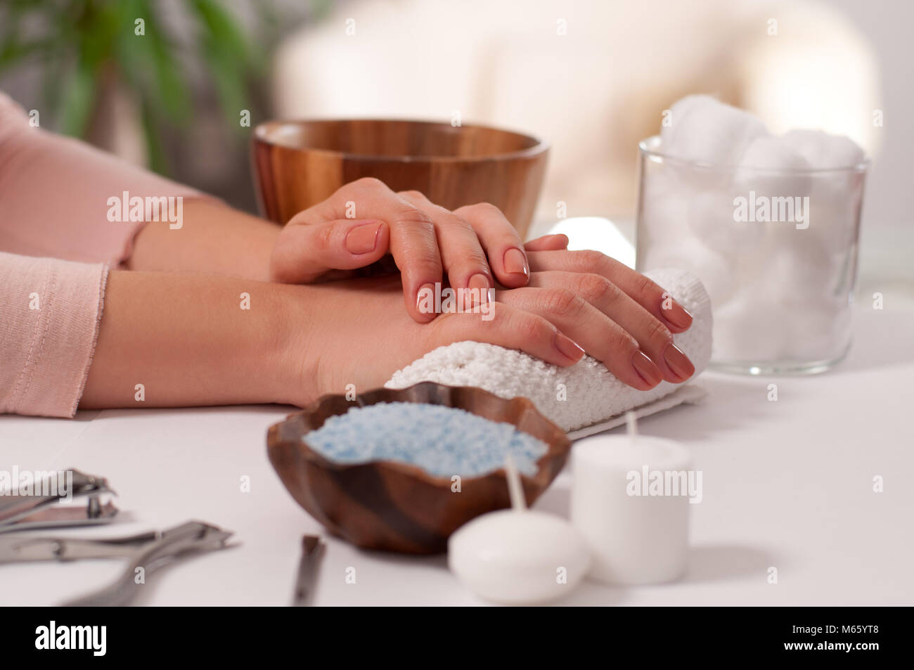 Relaxing day at beauty salon. Beautiful manicure, woman's hands in the ...