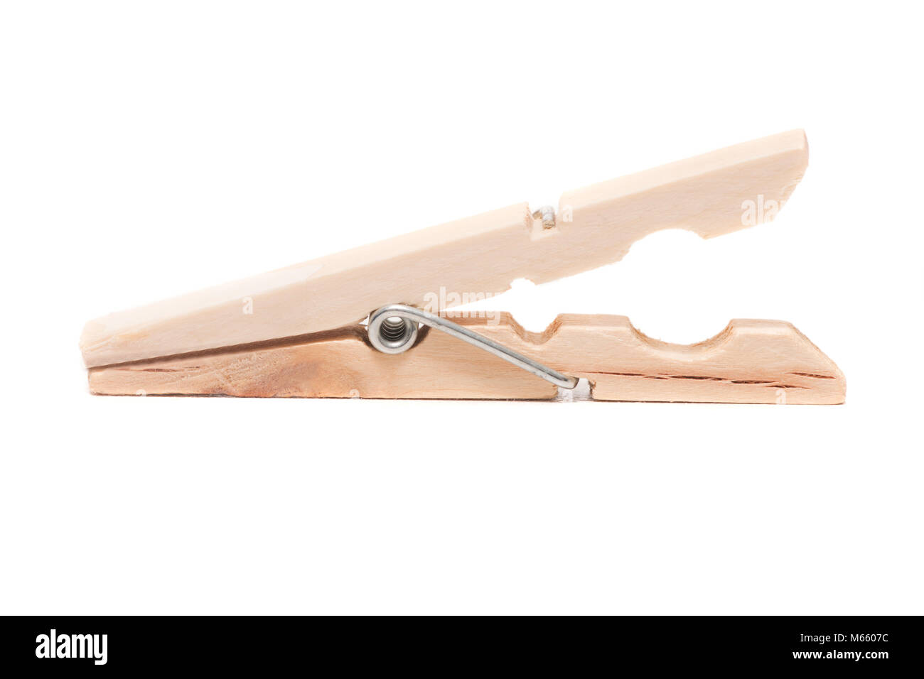 One wooden clothing peg isolated on a white background Stock Photo - Alamy