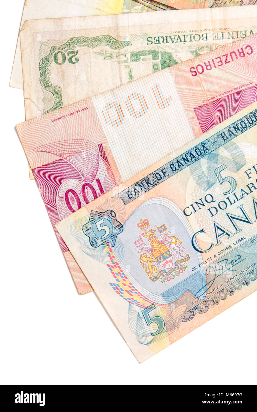 Obsolete bank notes isolated on a white background Stock Photo - Alamy