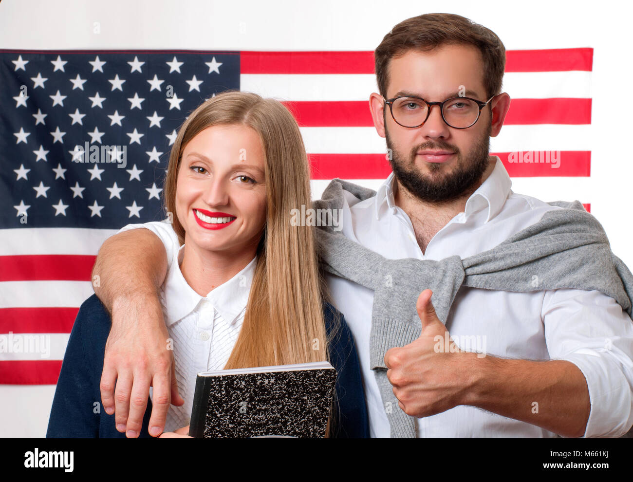 Students is learning English as a foreign language. Man and woman on ...