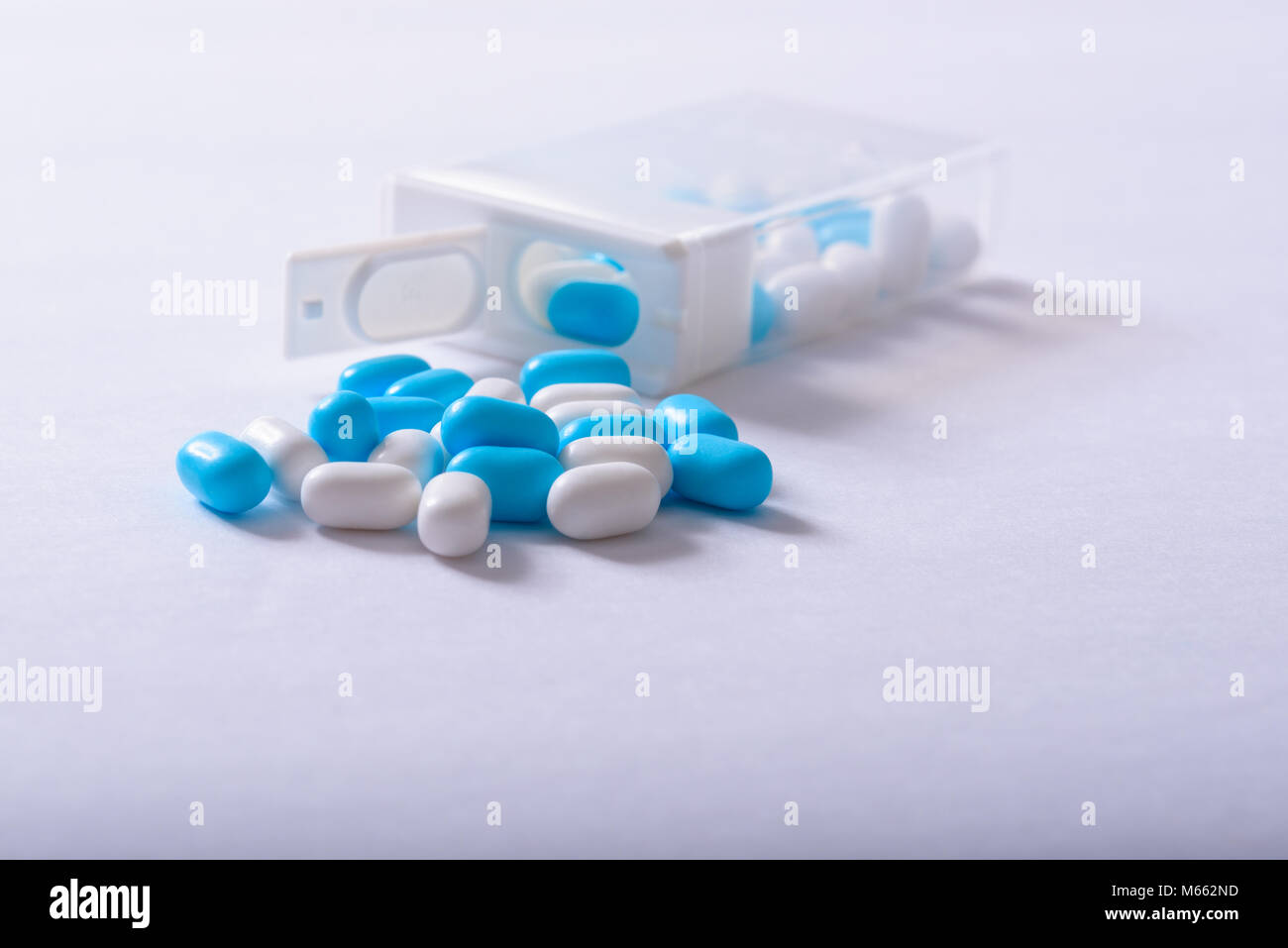 Candy mints breath freshener on a white background, blue and white ...