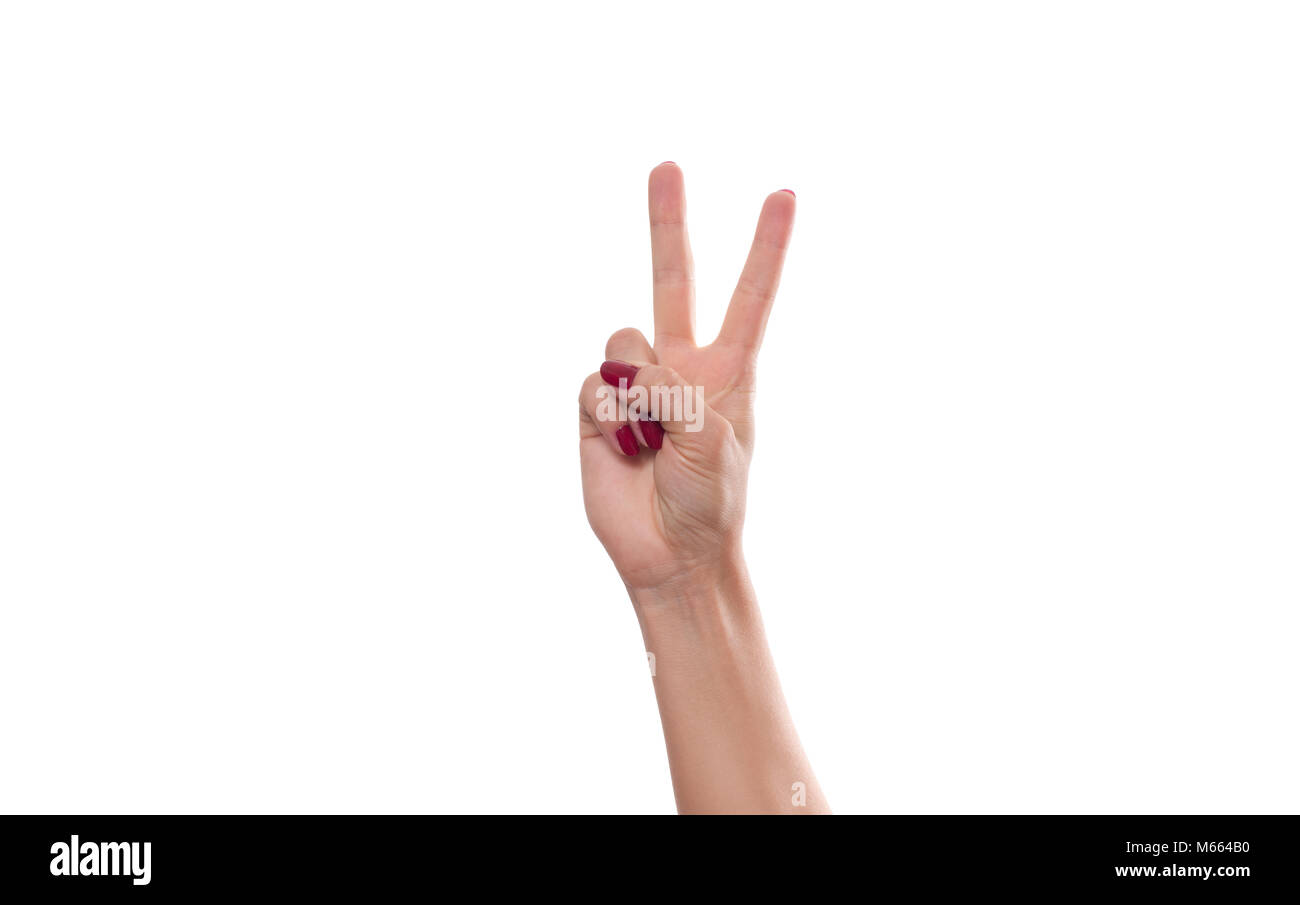 Beautiful female hand peace victory Cut Out Stock Images & Pictures - Alamy
