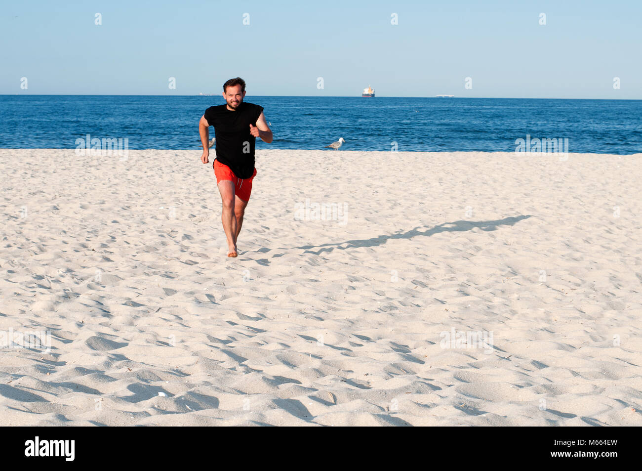 Young athletic man running beach hi-res stock photography and images ...