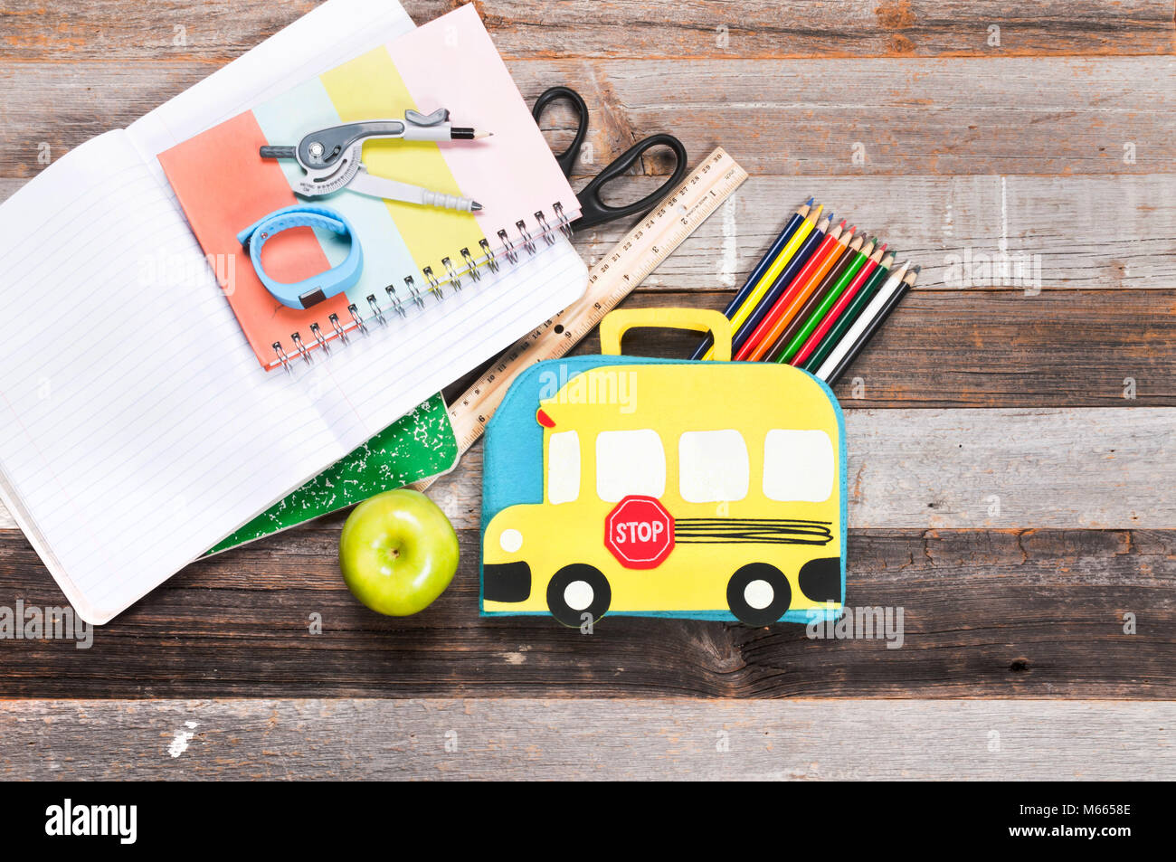 School supplies on wooden background. Back to school Stock Photo - Alamy