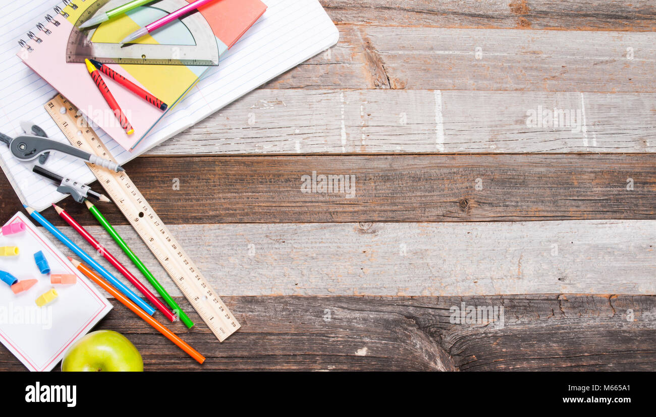 School supplies on wooden background. Back to school Stock Photo - Alamy