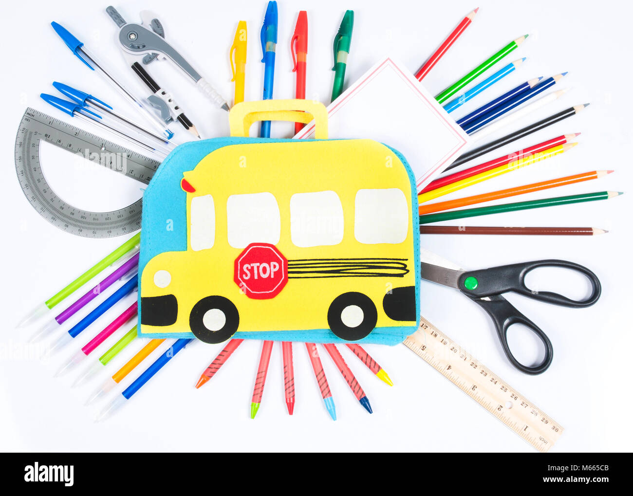 School supplies on white background. Back to school Stock Photo - Alamy