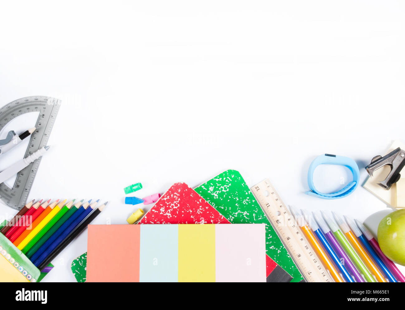 School supplies on white background. Back to school Stock Photo - Alamy